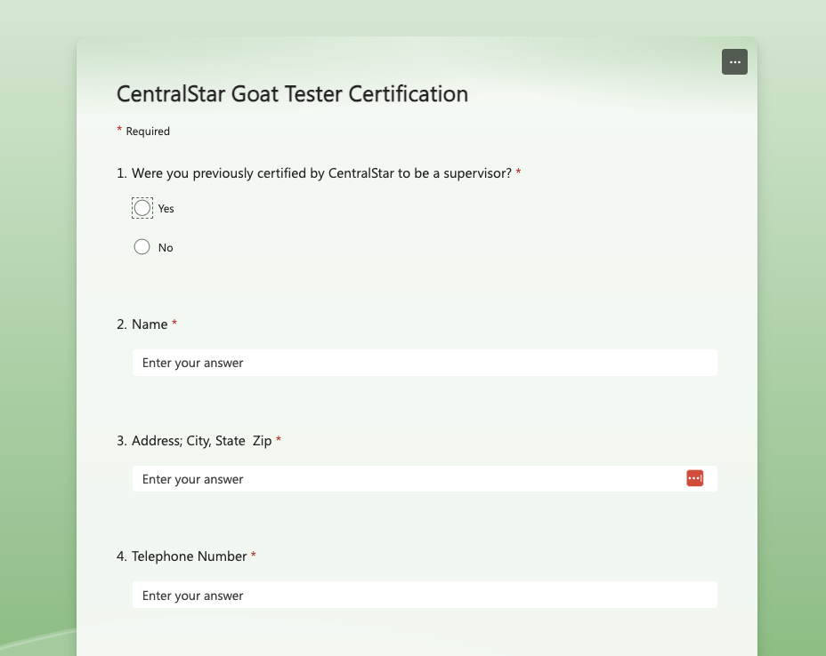 CentralStar Goat Tester Certification Quiz - CentralStar Cooperative, Inc.